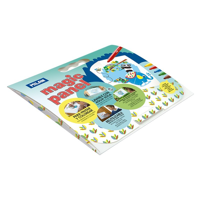 Milan Magic Panel Pack de 5 Rotuladores Lavables Punta Conica 5mm + 6 Laminas con Dibujos para ...