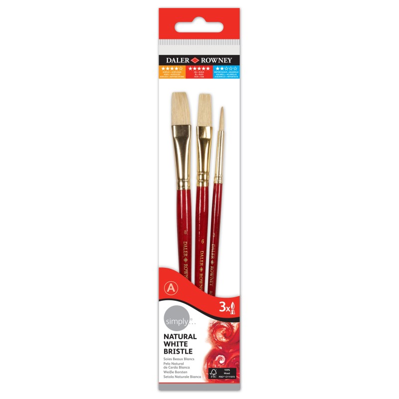 Daler Rowney Simply Pack de 3 Pinceles de Pelo Natural T-2 - Cerda ...